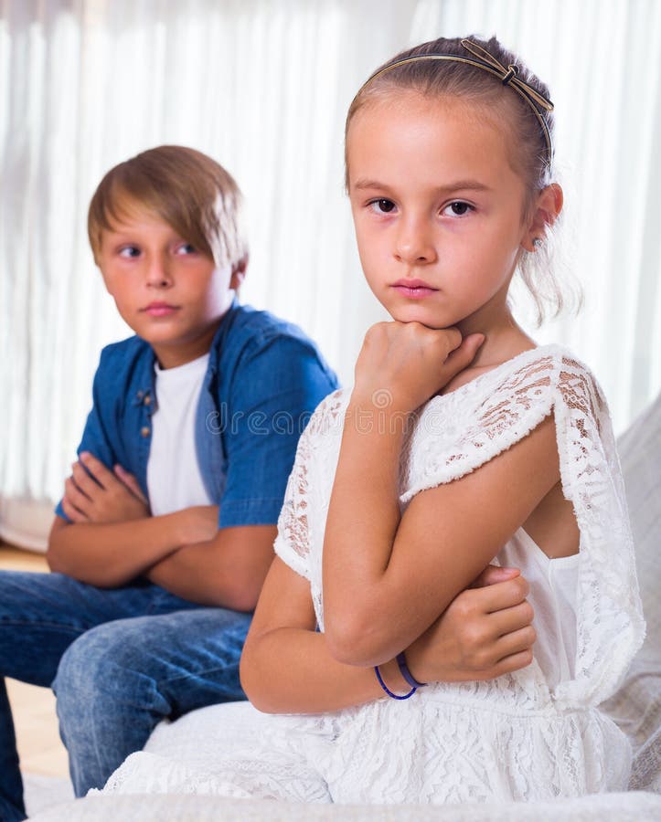 Siblings Pouting after Fight Stock Image - Image of difficult, eyes ...