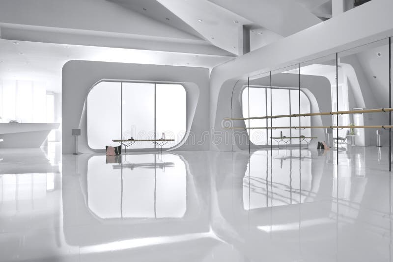 Mirror Wall in White Dance Studio Stock Photo - Image of curve, active ...