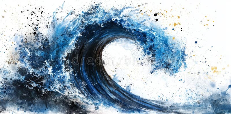 Two Side-view Ocean Waves in Watercolor, Isolated on a Transparent ...