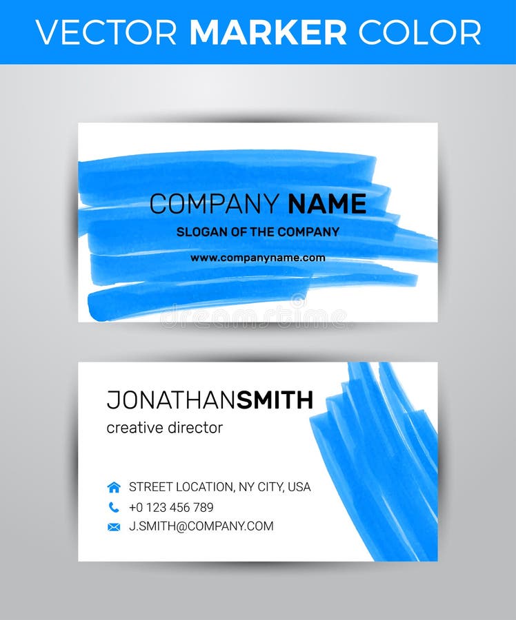Two Sided Business Card Template. Black Paint Strokes Markers. Stock ...