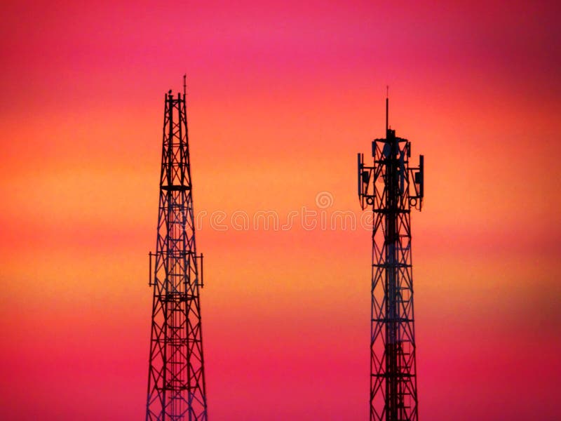 Two Signal Pillar in Eveing Light Stock Image - Image of lines, eveing ...