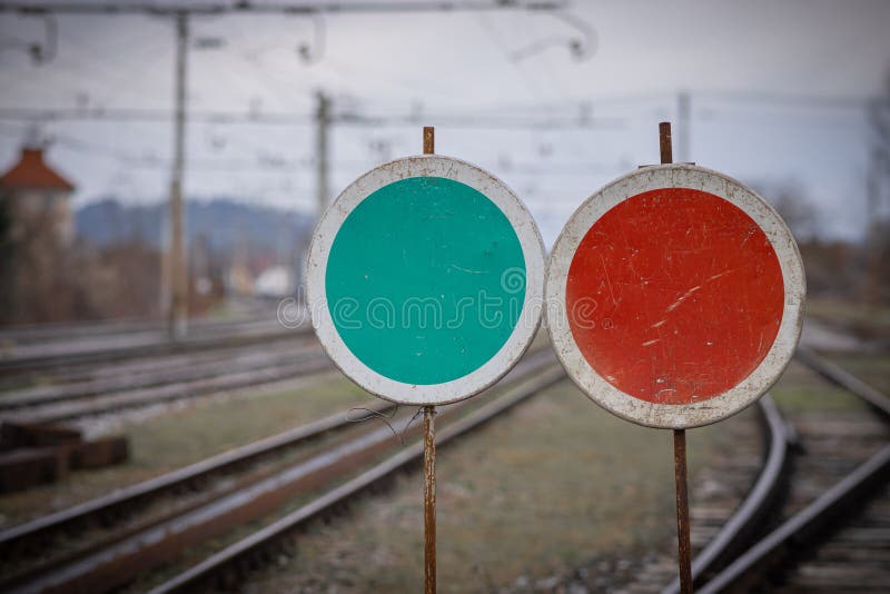 Two Signs for Closed Railway Track Standing on Tracks As a Visual Note ...