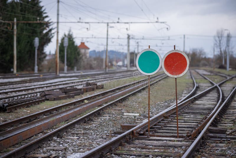 Two Signs for Closed Railway Track Standing on Tracks As a Visual Note ...