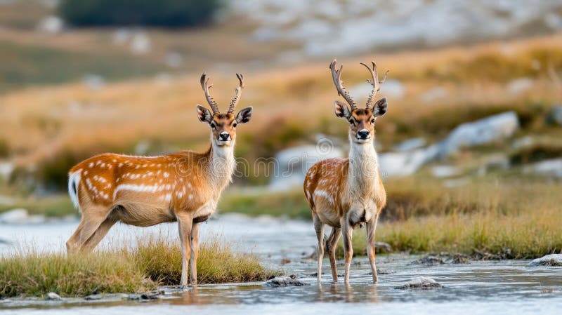 Two Sika Deer Standing in a Shallow River Stock Image - Image of rocks ...