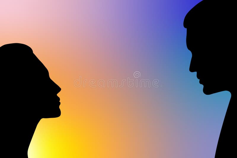 Two Silhouette Profiles Male and Female, Facing Each Other Stock ...