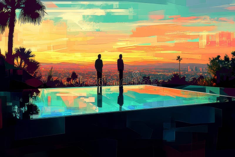 Infinity Pool Overlooking Cityscape Sunset Light Stock Photos - Free ...