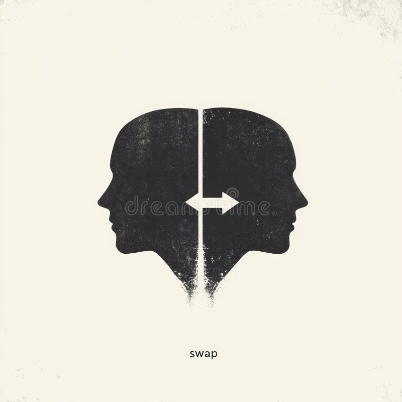 Dual Head Silhouette with Arrow Symbolizing Direction Change Stock ...