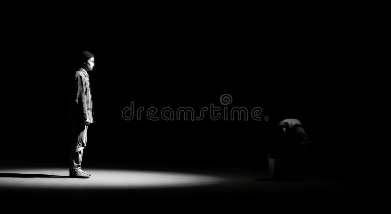 Silhouette of Two Figures in Spotlight Stock Photo - Image of drama ...