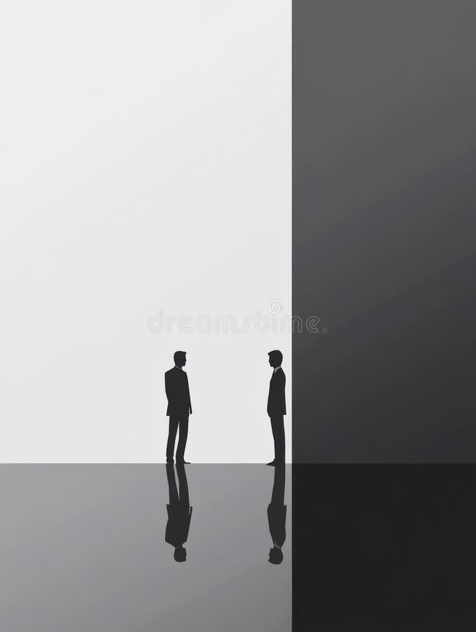 Two Silhouettes Engage in a Conversation within a Minimalistic ...