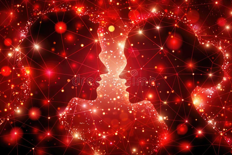 Two Silhouettes Face Each Other, Their Forms Made of Glowing Lines and ...