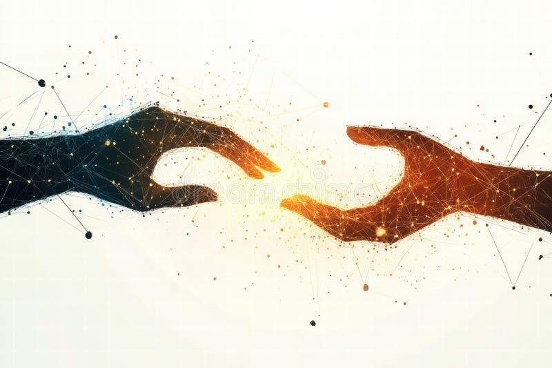 Connecting Hands Create a Network of Lines and Dots Representing Unity and Collaboration in a ...