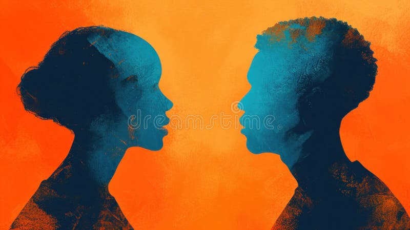 Two Silhouettes of a Man and Woman Facing Each Other, AI Stock ...
