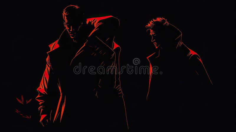 Two Silhouettes of Men in a Red Light on a Black Background. Stock ...