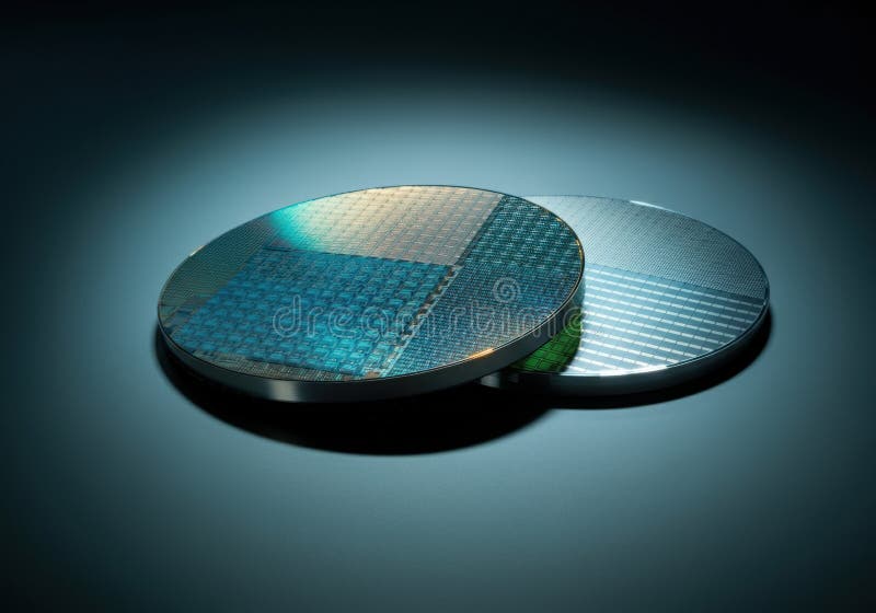 Two Silicon Wafers Showcasing Intricate Patterns and Textures Stock ...