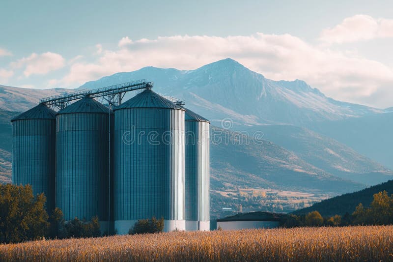 Two Silos in Field stock image. Image of generated, nature - 379117655