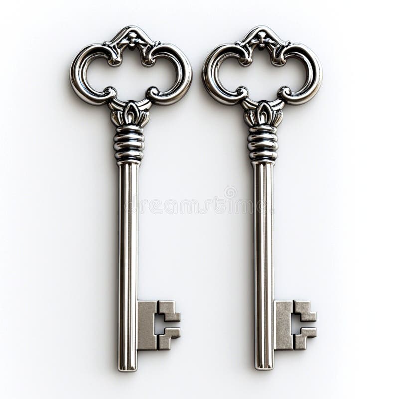 Two Silver Antique Keys on a White Surface Close Up View Isolated on ...