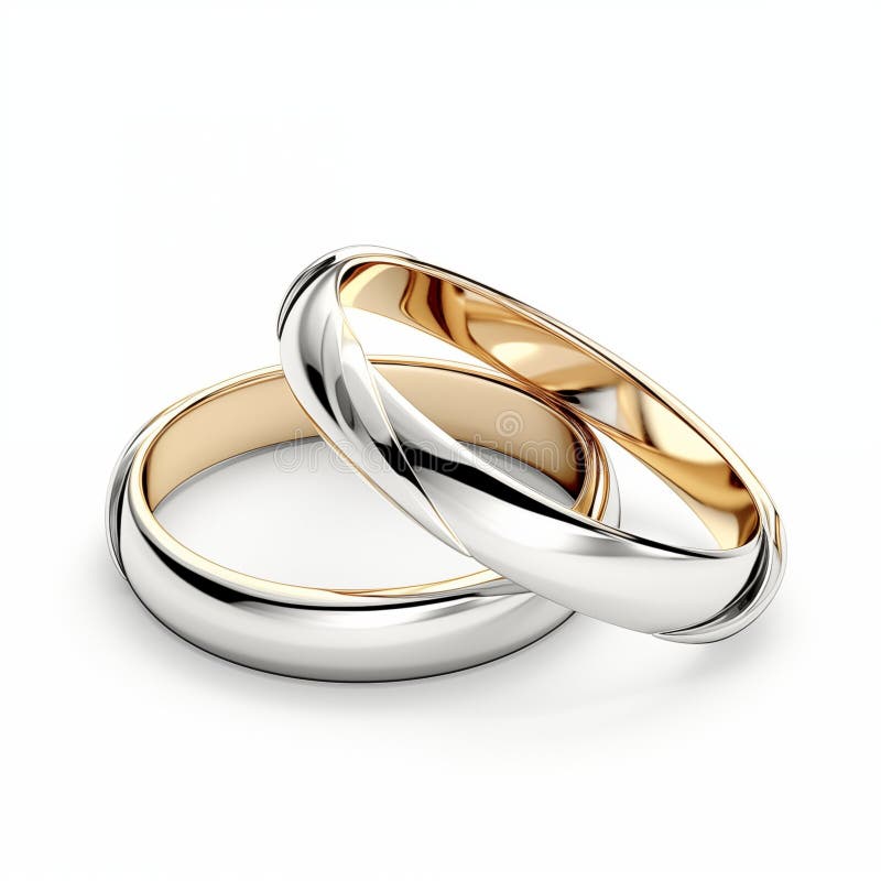 Two Silver and Gold Wedding Bands Intertwined on White Background Stock ...