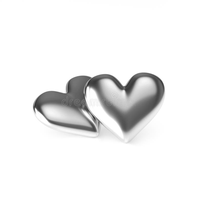 Silver Heart on White Background. 3D Rendering Stock Illustration ...
