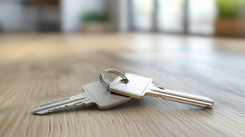 Two Silver Keys on Wooden Floor in Brightly Lit Modern Interior Stock ...