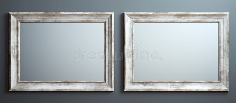 Two Silver Rectangle Picture Frames Hang on a Gray Wall Stock ...