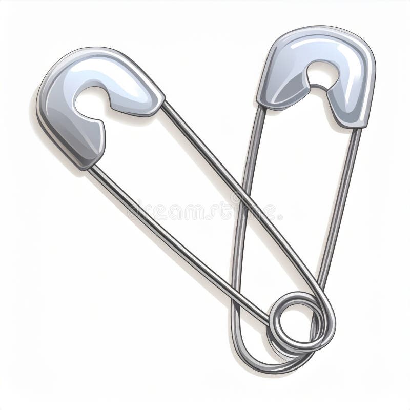 Two Silver Safety Pins Crossed on White Background Stock Illustration ...