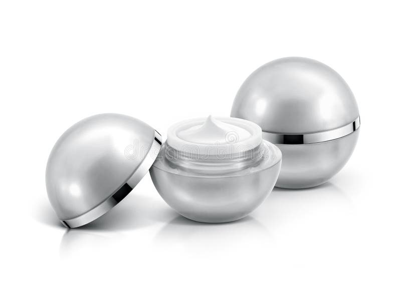 Two Silver Sphere Cosmetic Jar on White Stock Image - Image of glossy ...