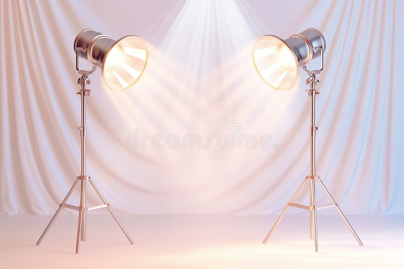 Two Silver Spotlights Cast Bright Beams of Light in a Photography ...