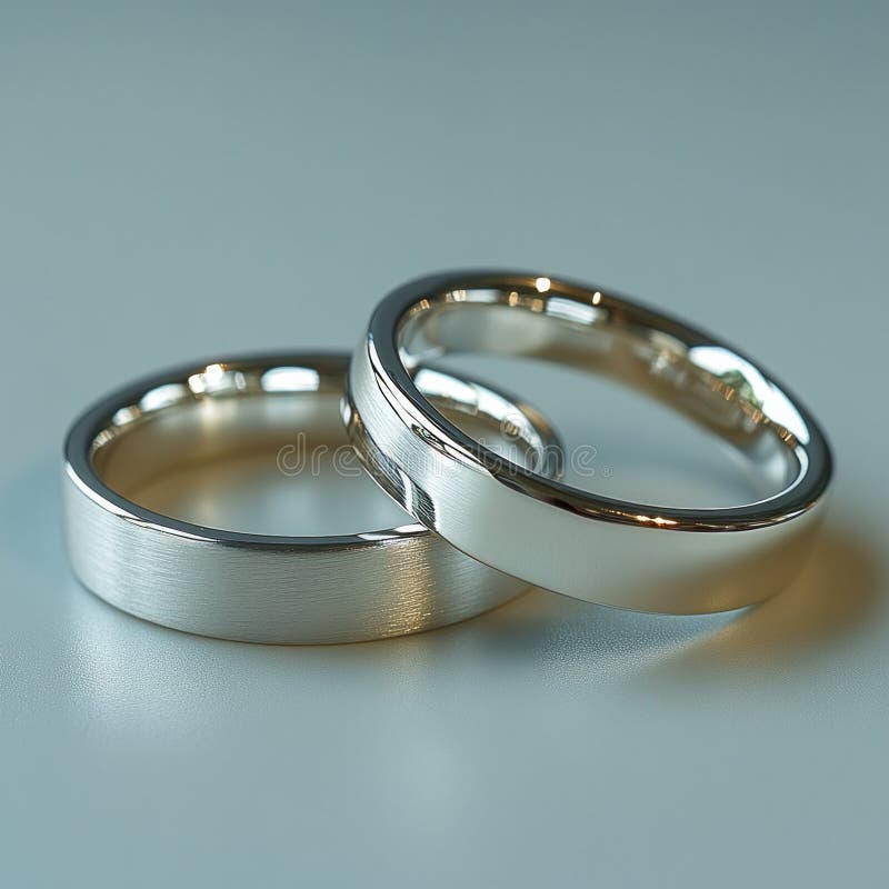 Two Silver Wedding Bands on Light Blue Surface Stock Image - Image of ...