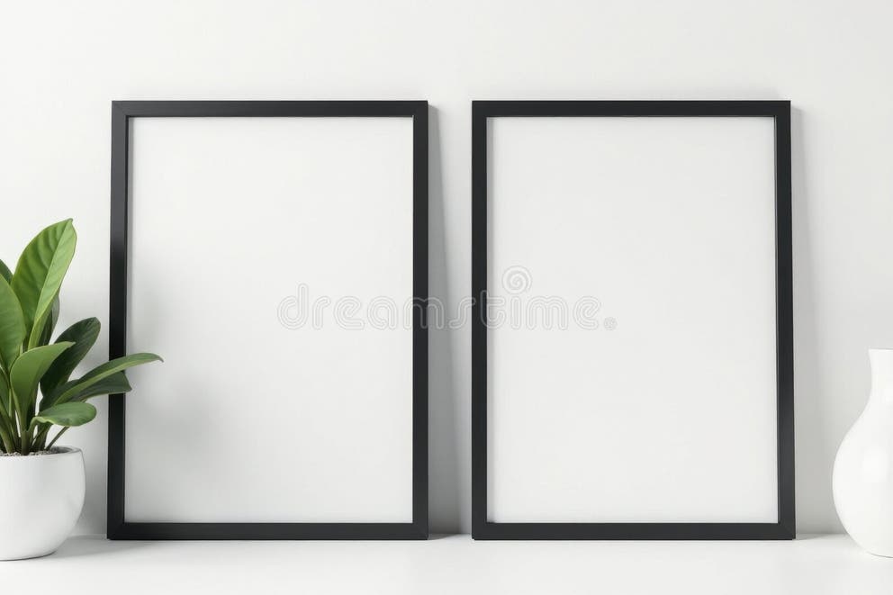 Two Simple Black Frames on White, Clean Backdrop, Pair, Wall, Duo Stock ...