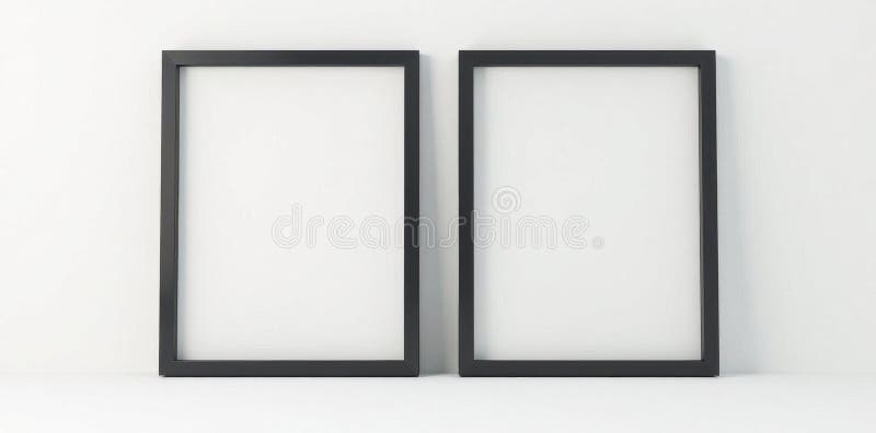Two Simple Black Frames on White Minimalist, Clean Backdrop , Pair ...