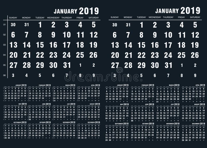 Two Simple Calendars for the 2019 Year Stock Vector - Illustration of ...