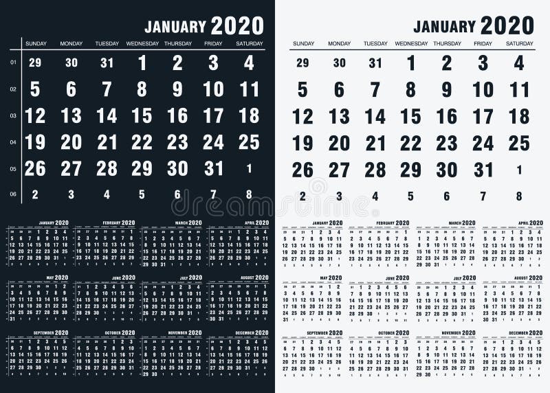 Two Simple Calendars for the 2020 Year Stock Vector - Illustration of ...