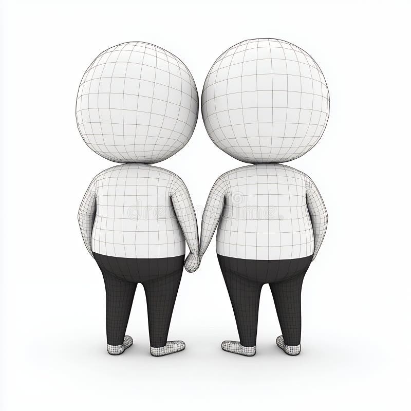 Two Simple 3D Figures Holding Hands Back To Back Stock Illustration ...