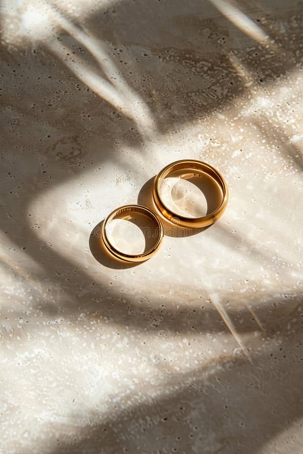 Two Simple Golden Rings on White Themed Scenery with Sun Rays and ...