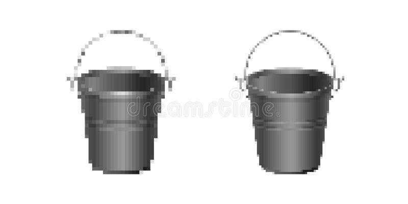 Two Simple Metal Buckets with Handles and Rounded Shapes in Pixel Art ...