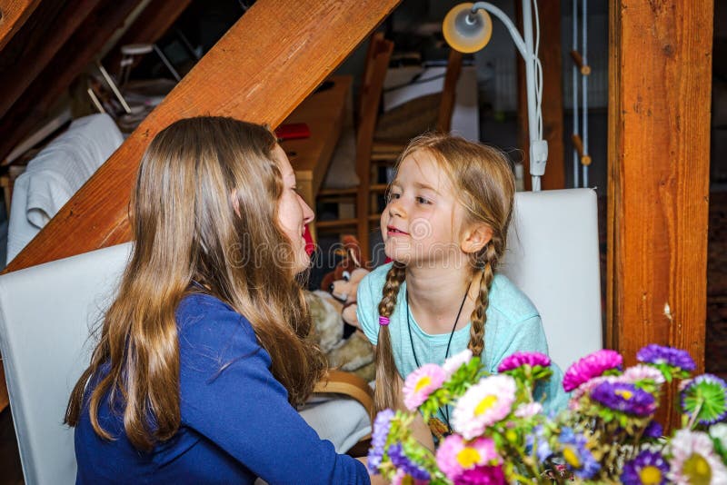 Two Sisters are Happy Together,speaking and Smiling Stock Image - Image ...