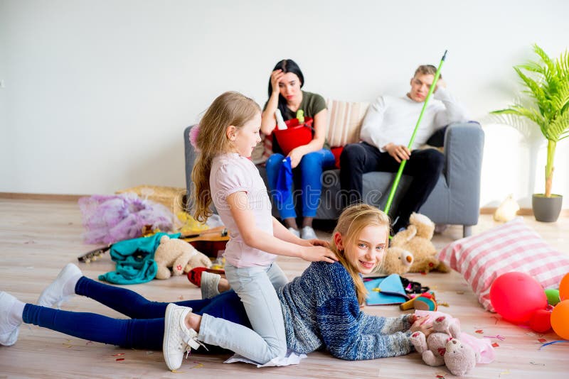 Two sisters romping stock image. Image of female, child - 95846159