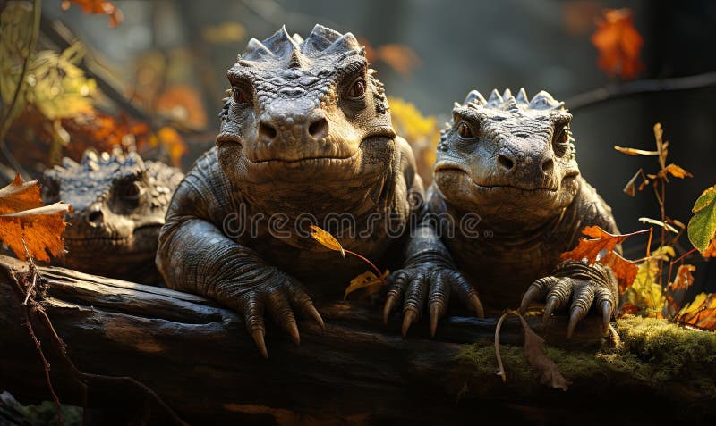 Two Large Lizards Perched on Log Stock Image - Image of perched, scaley ...