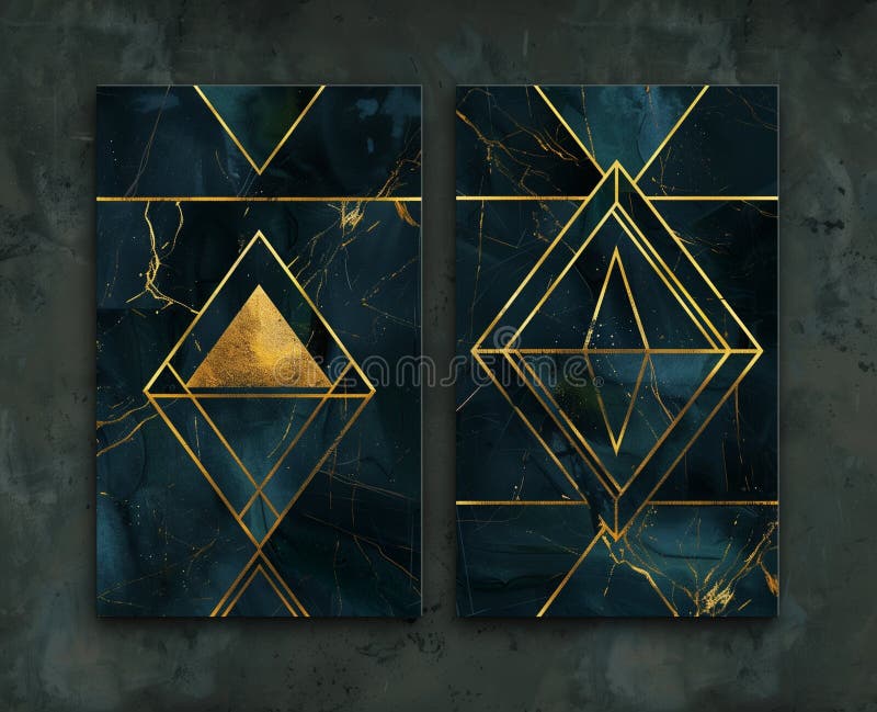 Two A4-sized Cards with Gold Lines on a Dark Blue Marble Texture ...