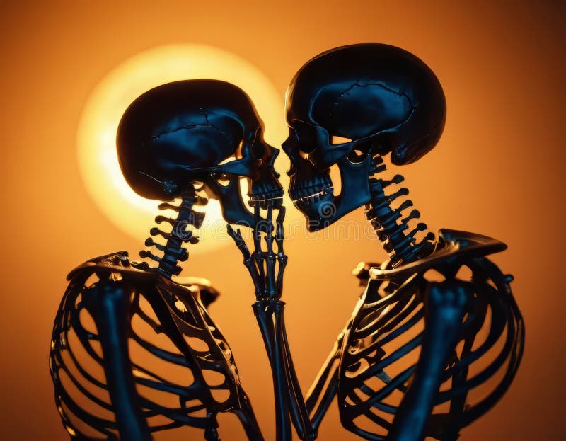 Two Skeleton Figures Facing Each Other in Front of the Moon Stock Image ...