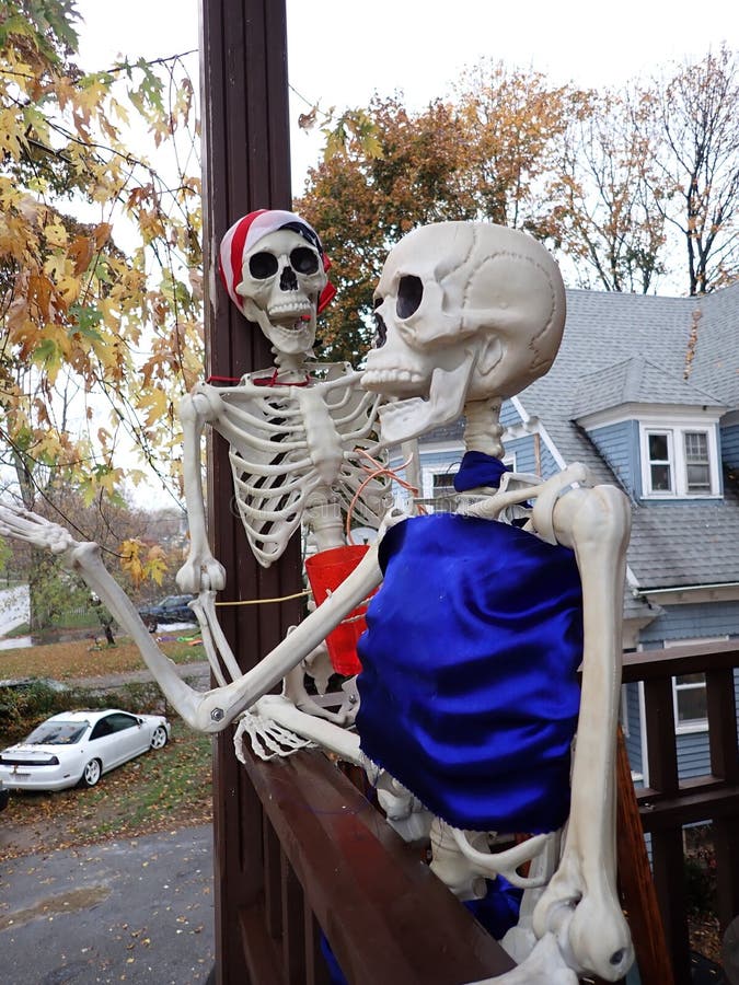 Two Skeletons Chatting Laughing Spooky Halloween Decorations. Stock ...