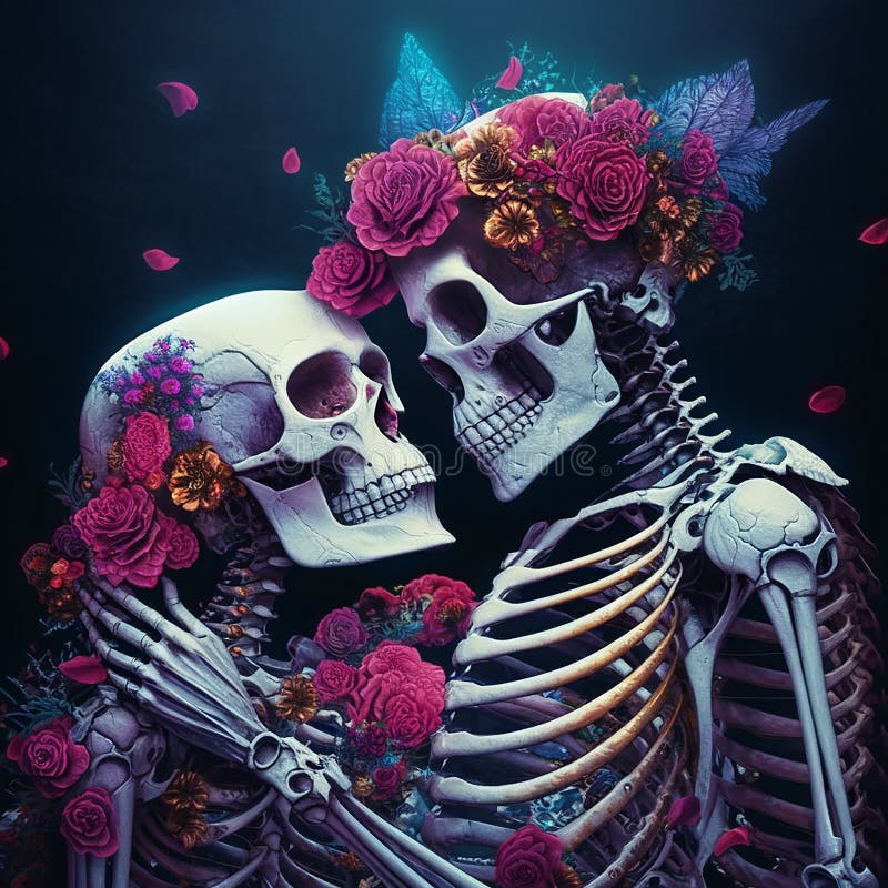 Skeleton Couple Embracing. Ai Generated. Stock Illustration ...