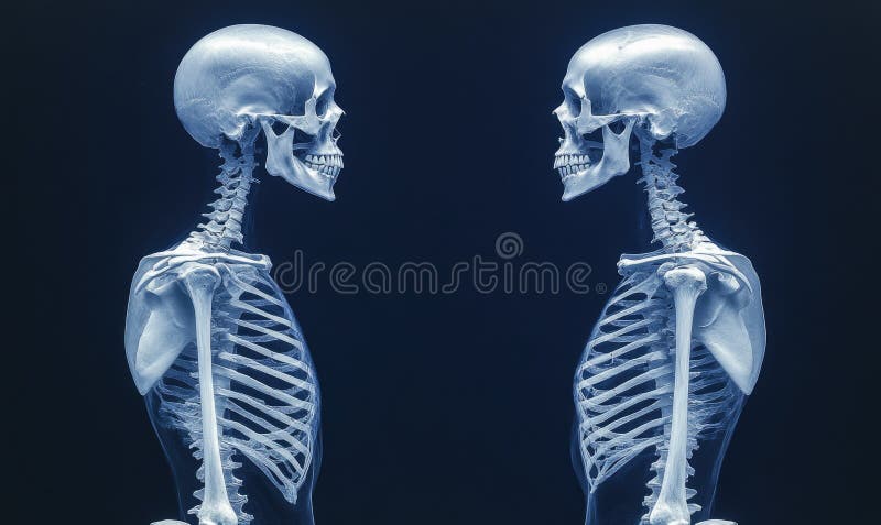 Two Skeletons are Shown Side by Side Stock Photo - Image of skeletons ...