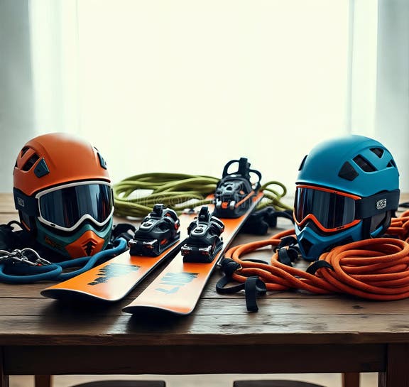 Two Skis and a Pair of Skis on a Table Stock Illustration ...