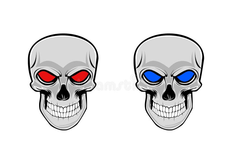 Two Skulls with Blue and Red Eyes Stock Vector - Illustration of banner ...