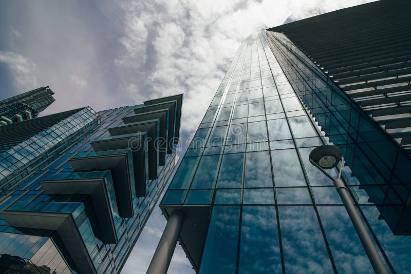 Two Skyscraper View from Below Against the Sun Stock Photo - Image of ...