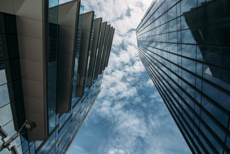 Two Skyscraper View from Below Against the Sun Stock Image - Image of ...