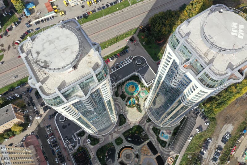 Two Skyscrapers in the Center of a Modern City Stock Image - Image of ...