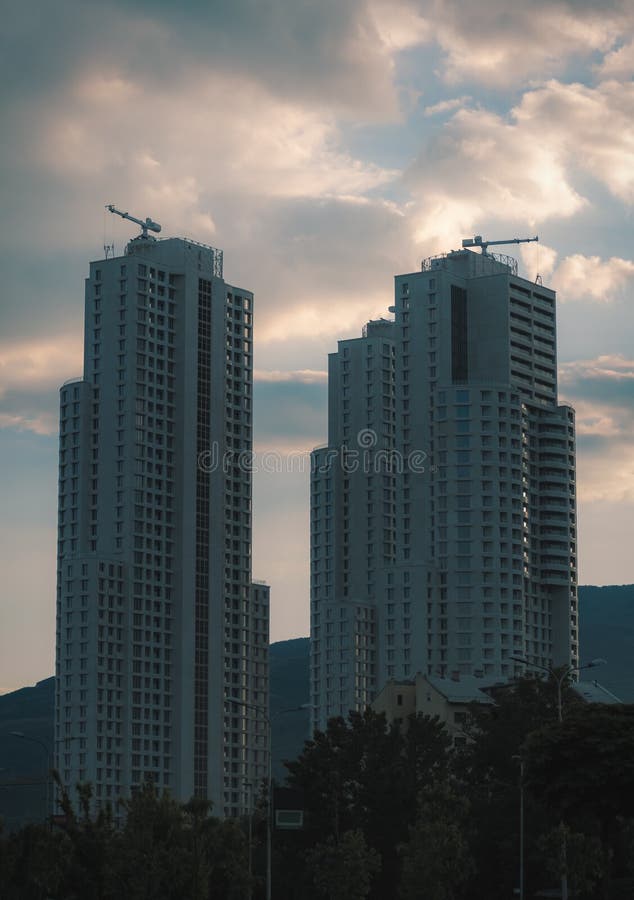 Two Skyscrapers and Cloudy Sky Stock Photo - Image of high, building ...