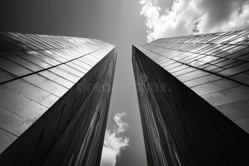 Two Skyscrapers Reaching for the Cloudy Sky Stock Illustration ...